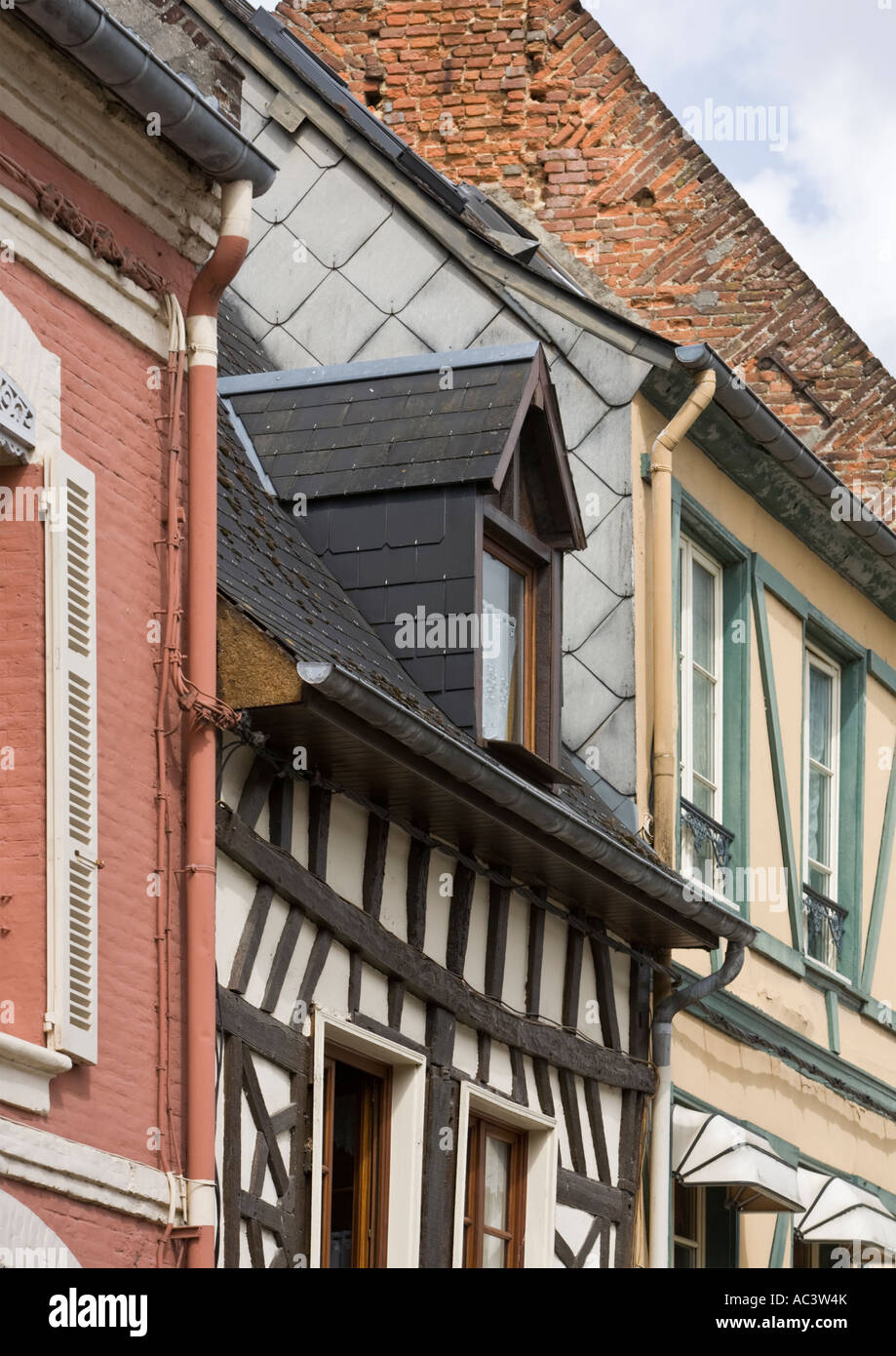 Dormer window on 16th century half timbered french town house in france ...