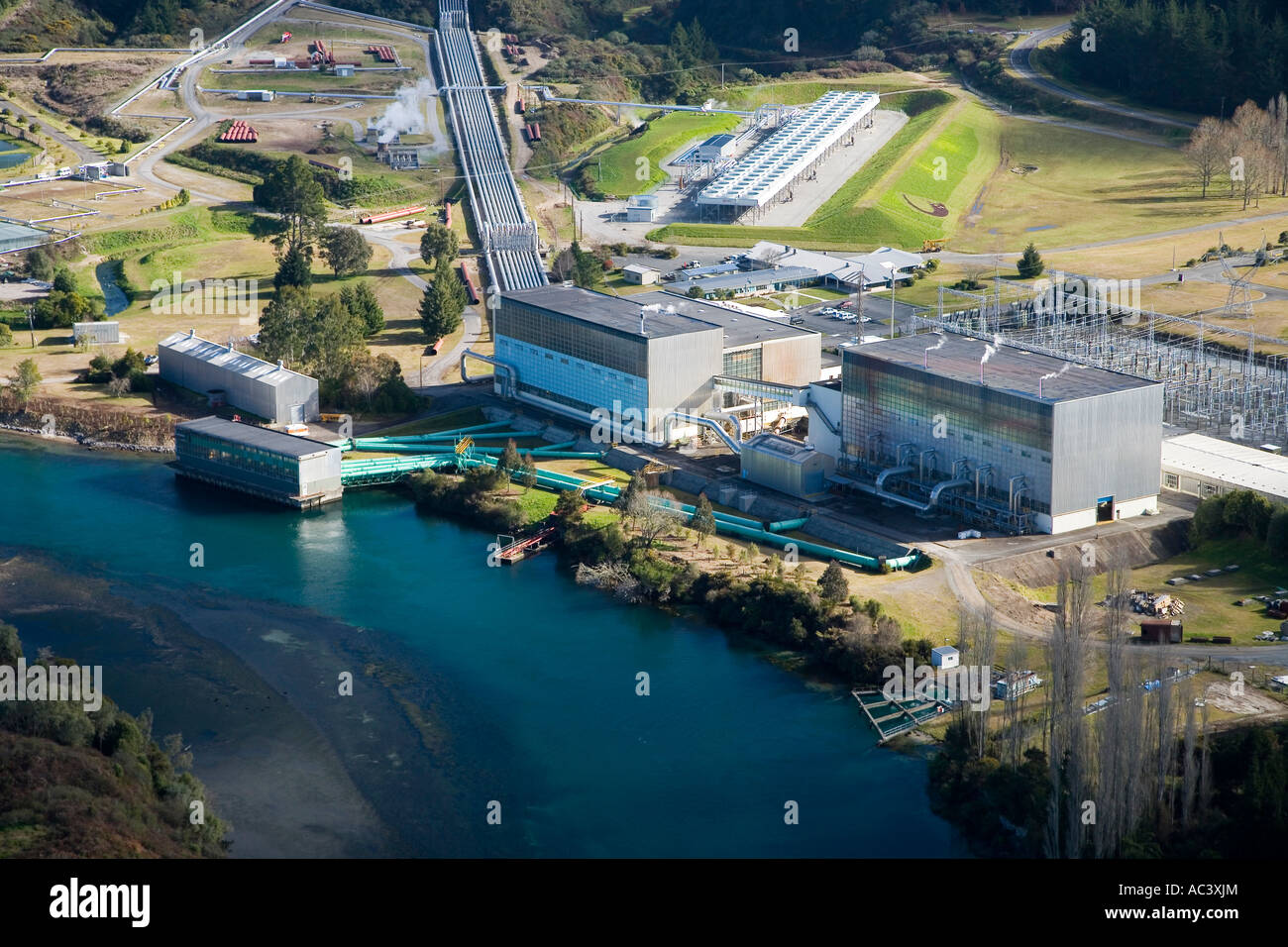 Wairakei Geothermal Power Station and Waikato River near Taupo North ...