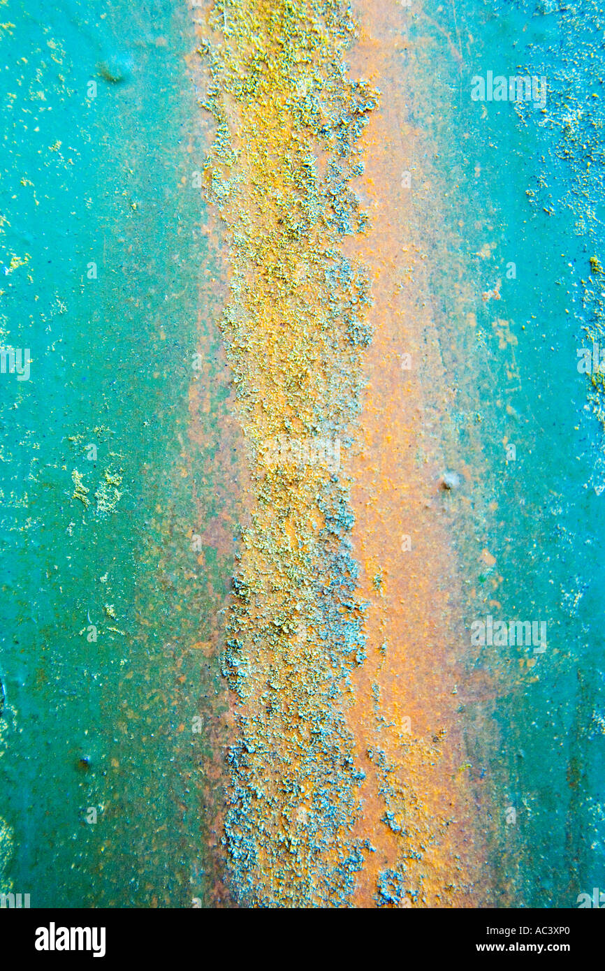 colourful textured pattern of rust and algae on steel sheeting Stock ...
