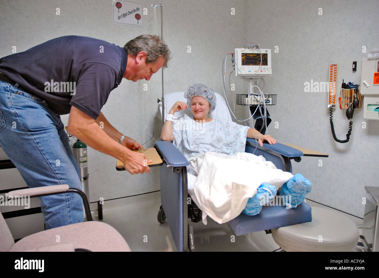 Middle aged Caucasian Woman in Hospital waiting and being prepped for ...