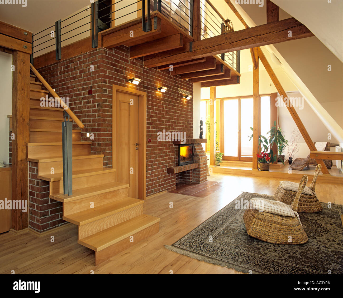 Living room in attic flat Stock Photo - Alamy
