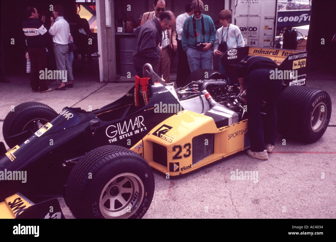 Minardi formula 1 car in the pits at Brands Hatch circuit in England in ...