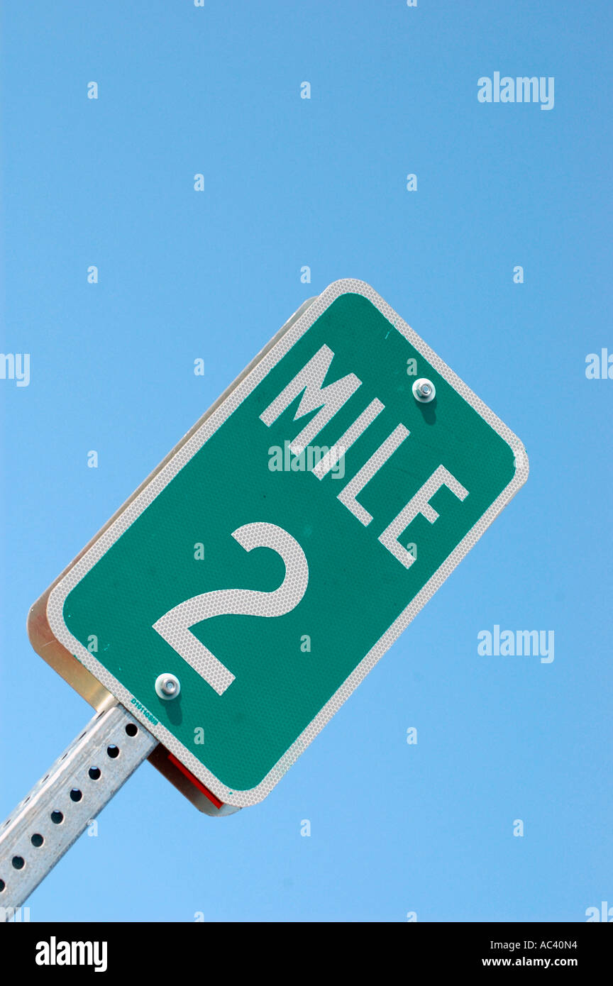 2 Two Mile marker sign on freeway highway for distance Stock Photo - Alamy
