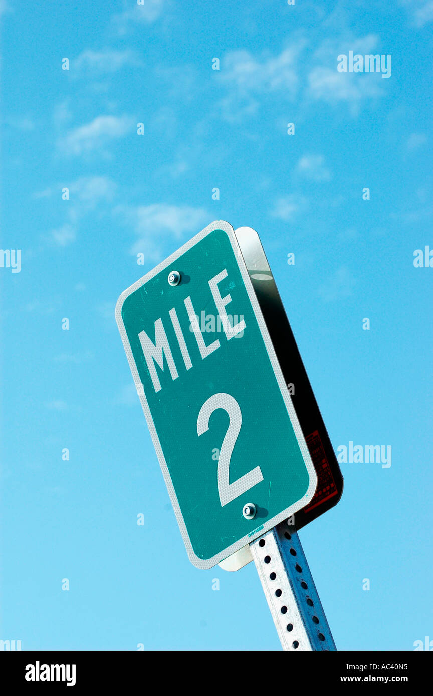 2 Two Mile marker sign on freeway highway for distance Stock Photo - Alamy