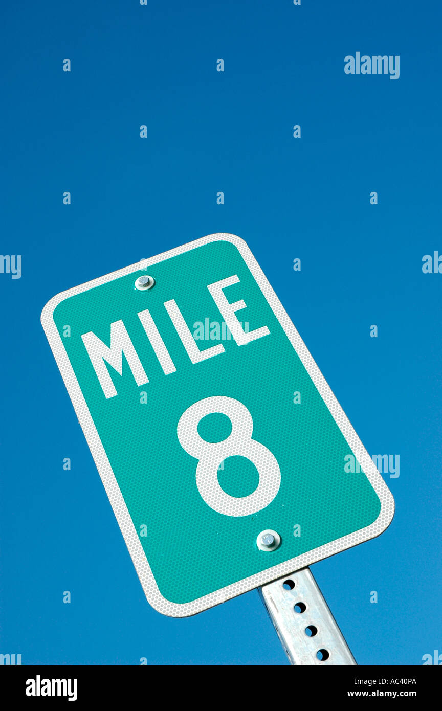 8 eight mile distance marker sign on freeway highway Stock Photo - Alamy