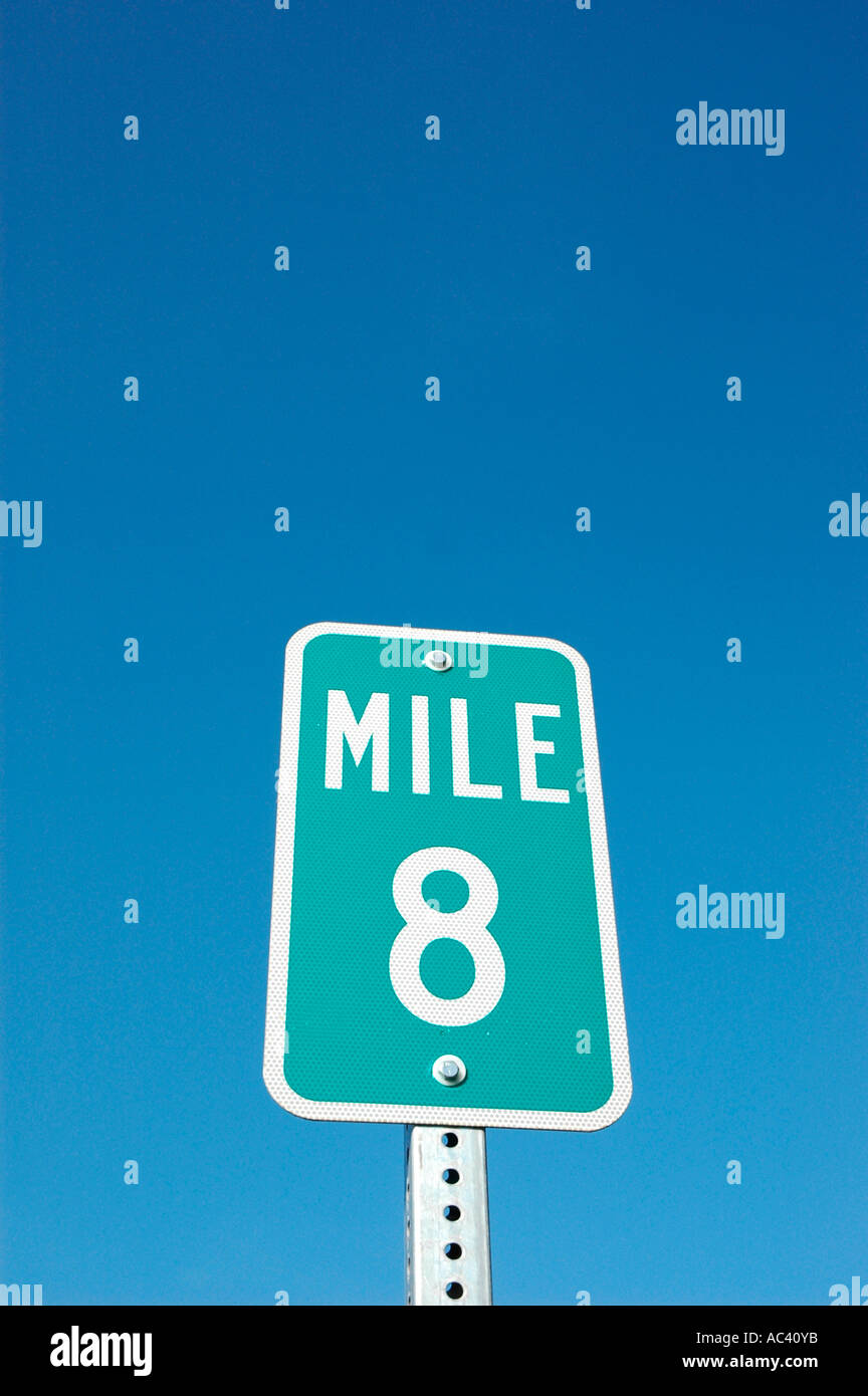8 eight mile distance marker sign on freeway highway Stock Photo - Alamy