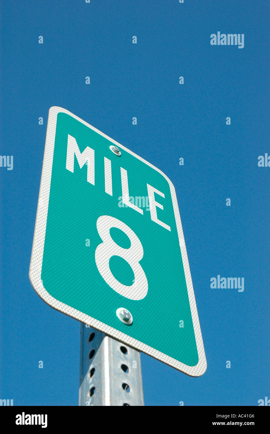 8 eight mile distance marker sign on freeway highway Stock Photo - Alamy