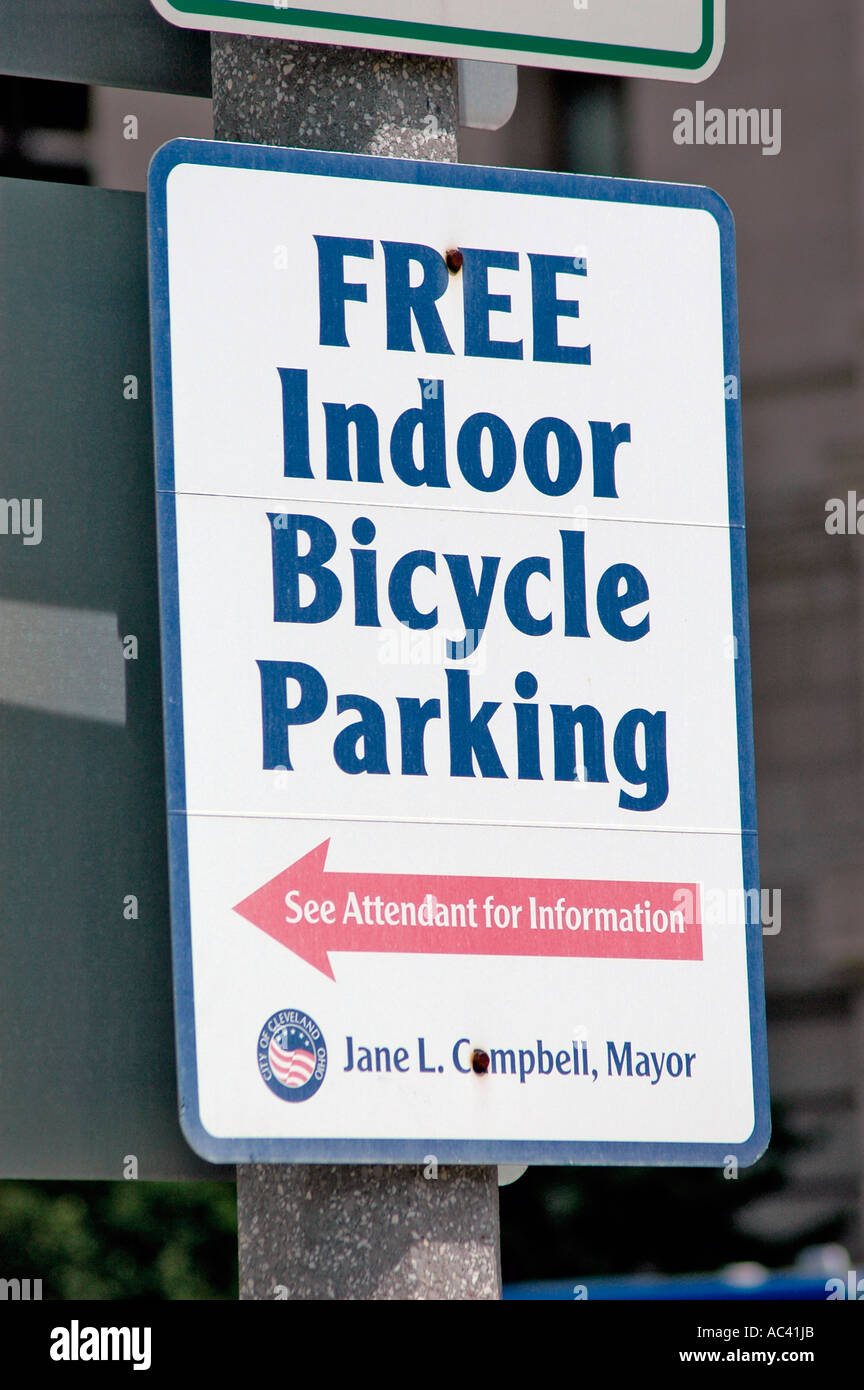 Free indoor bike bicycle parking sign at public city parking building ...