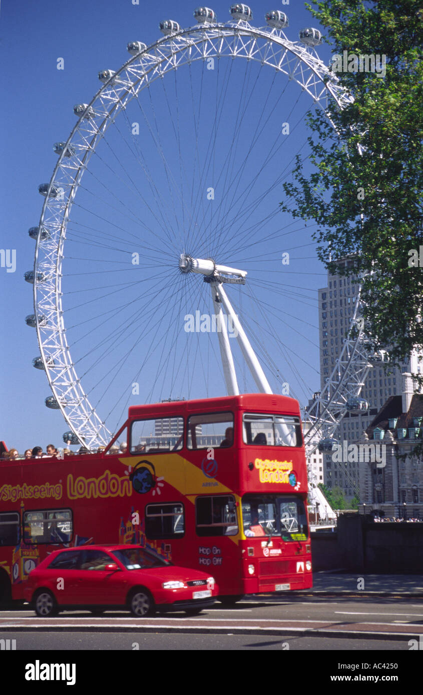 Double Decker and London Eye England UK Stock Photo - Alamy