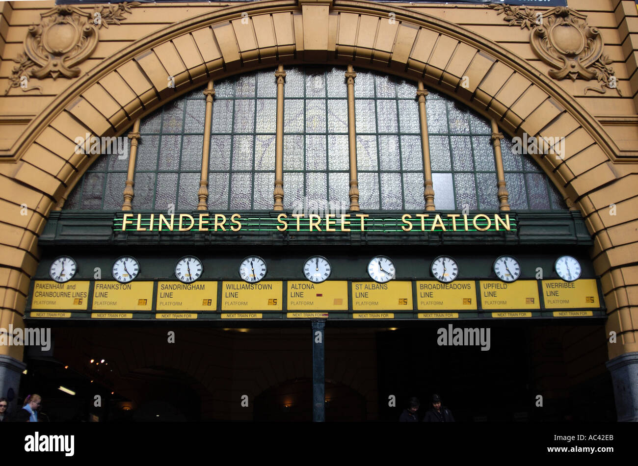Next train indicator board at Flinders Street Station viewed from the ...