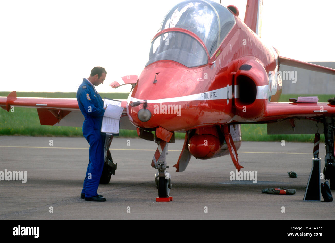 Technician checks a Hawk Aircraft from the RAF Display Team The Red ...