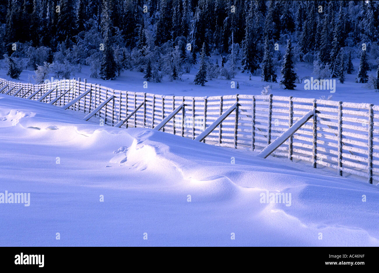 Road fence for snowprotection Stock Photo - Alamy