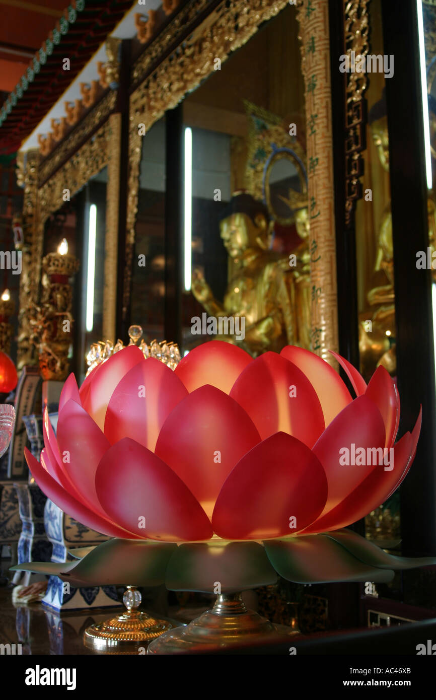 Lamp in shape of Lotus in great hall of Po Lin Monastery Hong Kong Po ...