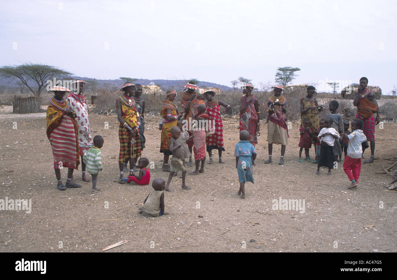 Kenya East Africa Samburu people with children in traditional dress ...