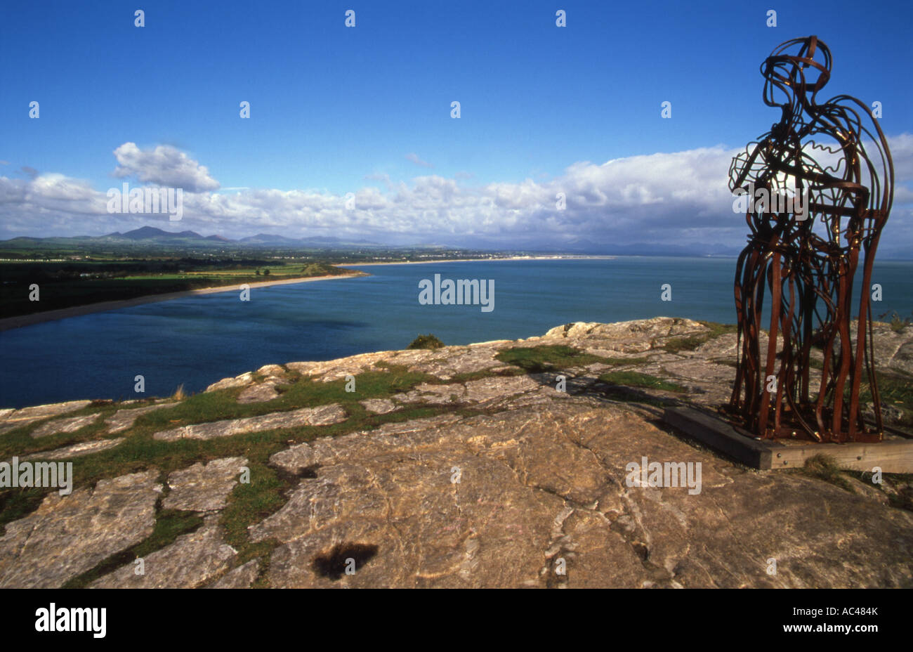 view from Tir y Cwmwd, towards Llanbedrog and Pwllheli, with tin man ...
