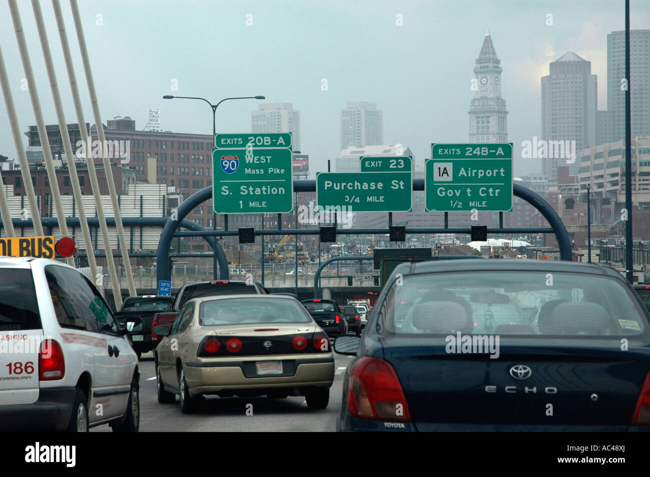 Boston morning rush hour traffic on the Leonard P Zakim Bridge Stock ...