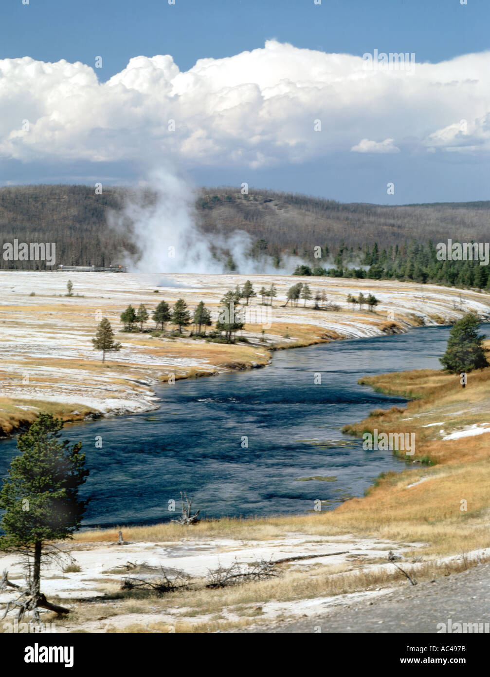 Yellowstone National park in Wyoming showing the Lower Geyser Basin and ...