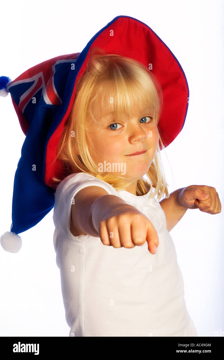 girl in union jack floppy hat Stock Photo - Alamy