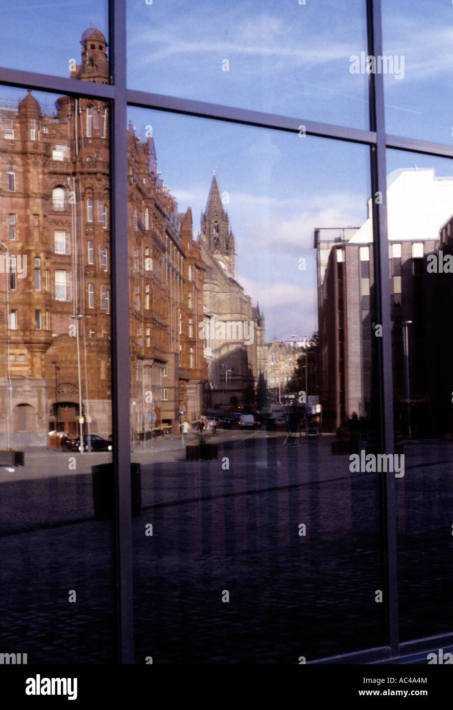 Midland Hotel reflected in a window of Manchester Central, Lower Mosley ...