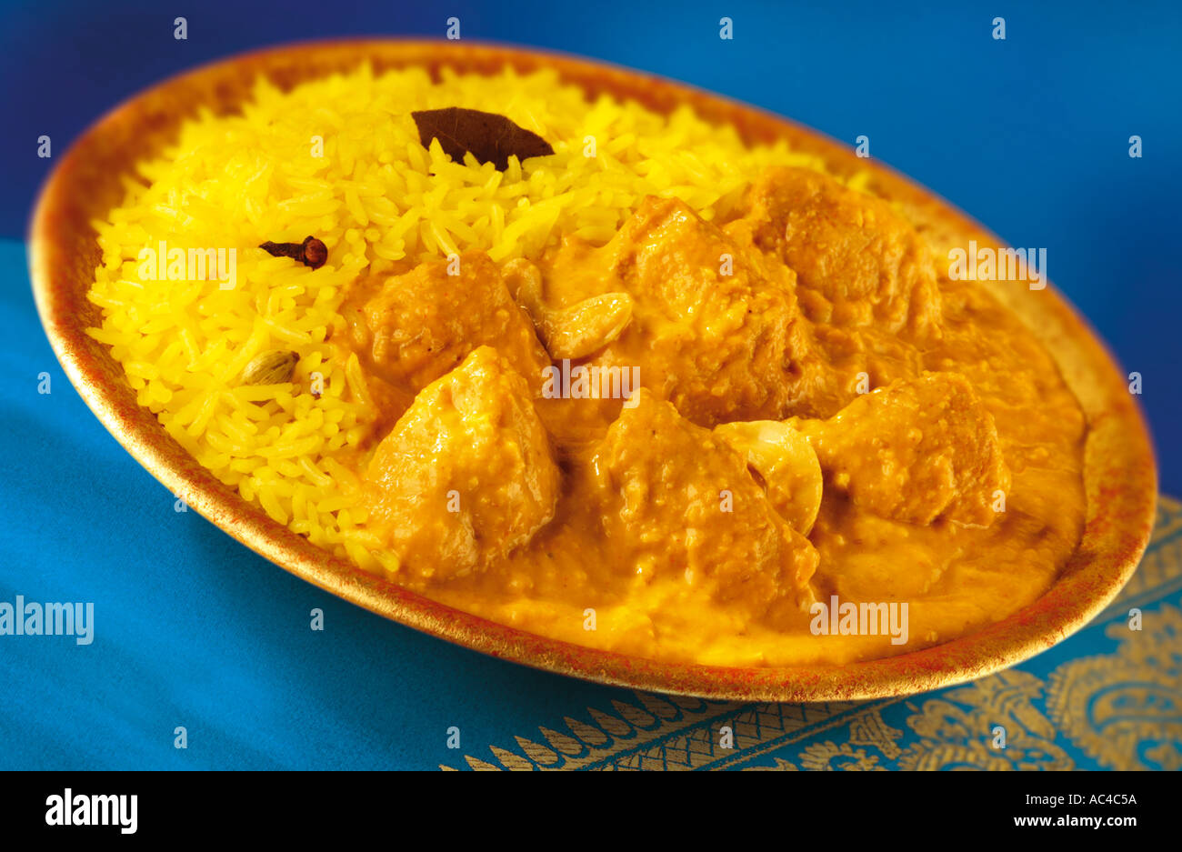 INDIAN CHICKEN KORMA CURRY WITH RICE Stock Photo - Alamy