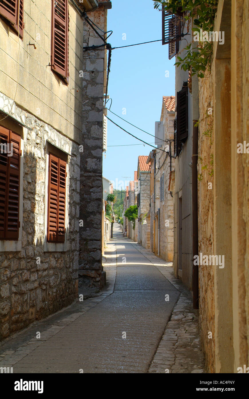 Limestone cobbled street in Stari Grad on Island of Hvar, Croatia Stock ...