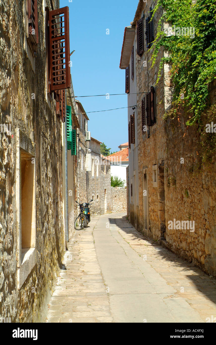 Limestone cobbled street in Stari Grad on Island of Hvar, Croatia Stock ...