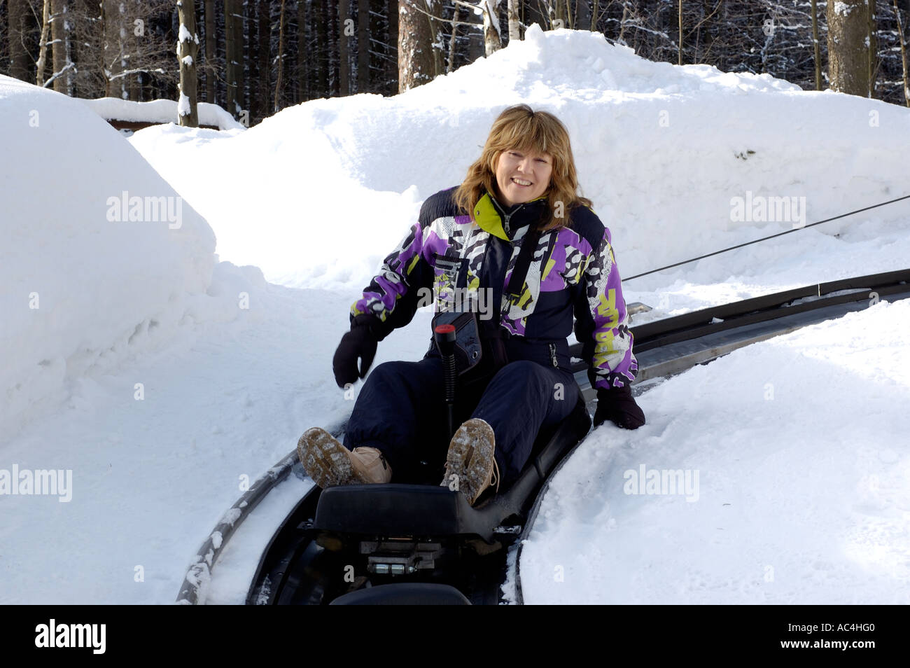 mini bobsleigh road in winter Harrachov Sumava Czech Republic 2006 ...