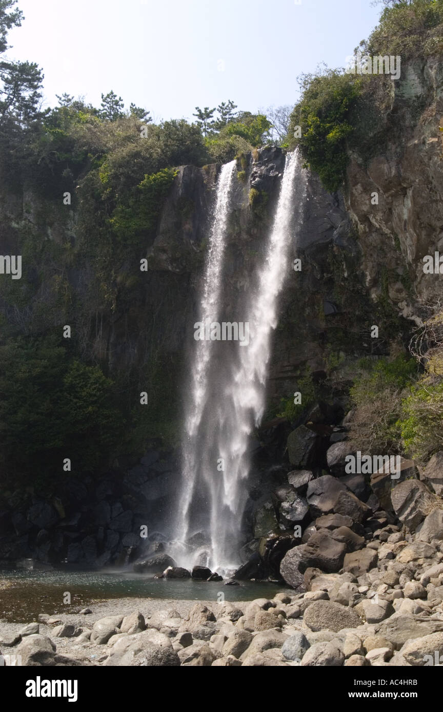 Jeongbang waterfall on the coast of Jeju island in South Korea Stock ...