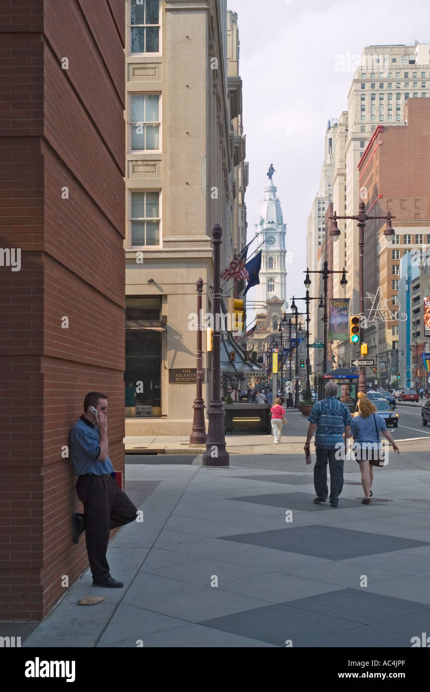 A street scene in Philadelphia, Pennsylvania, with City Hall in the ...