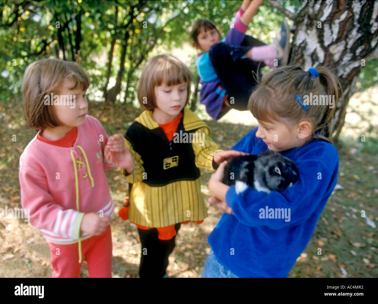 Children with rabbit Stock Photo - Alamy