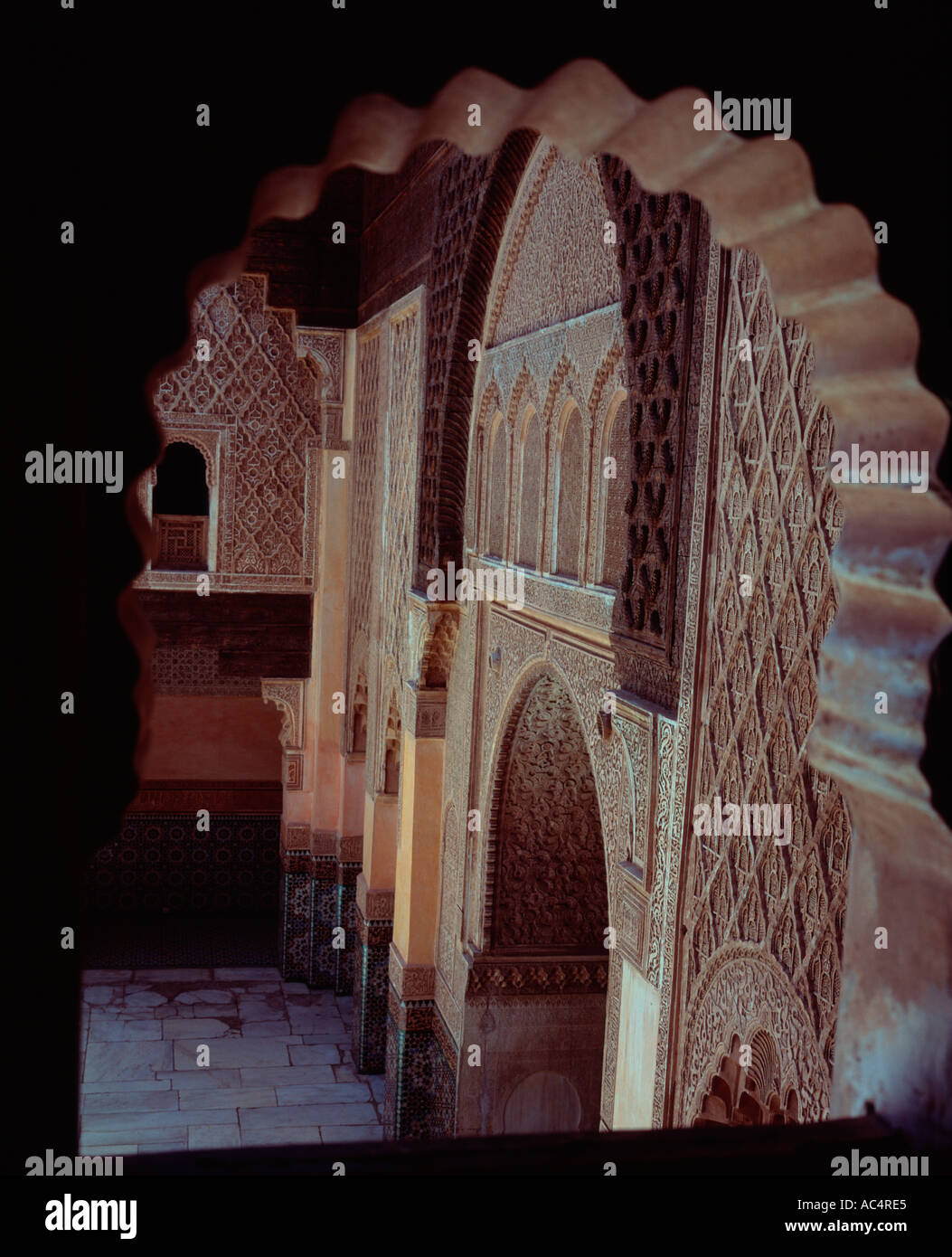 Corridor in the central courtyard of the Madrasa of Ali ben Yusuf ...