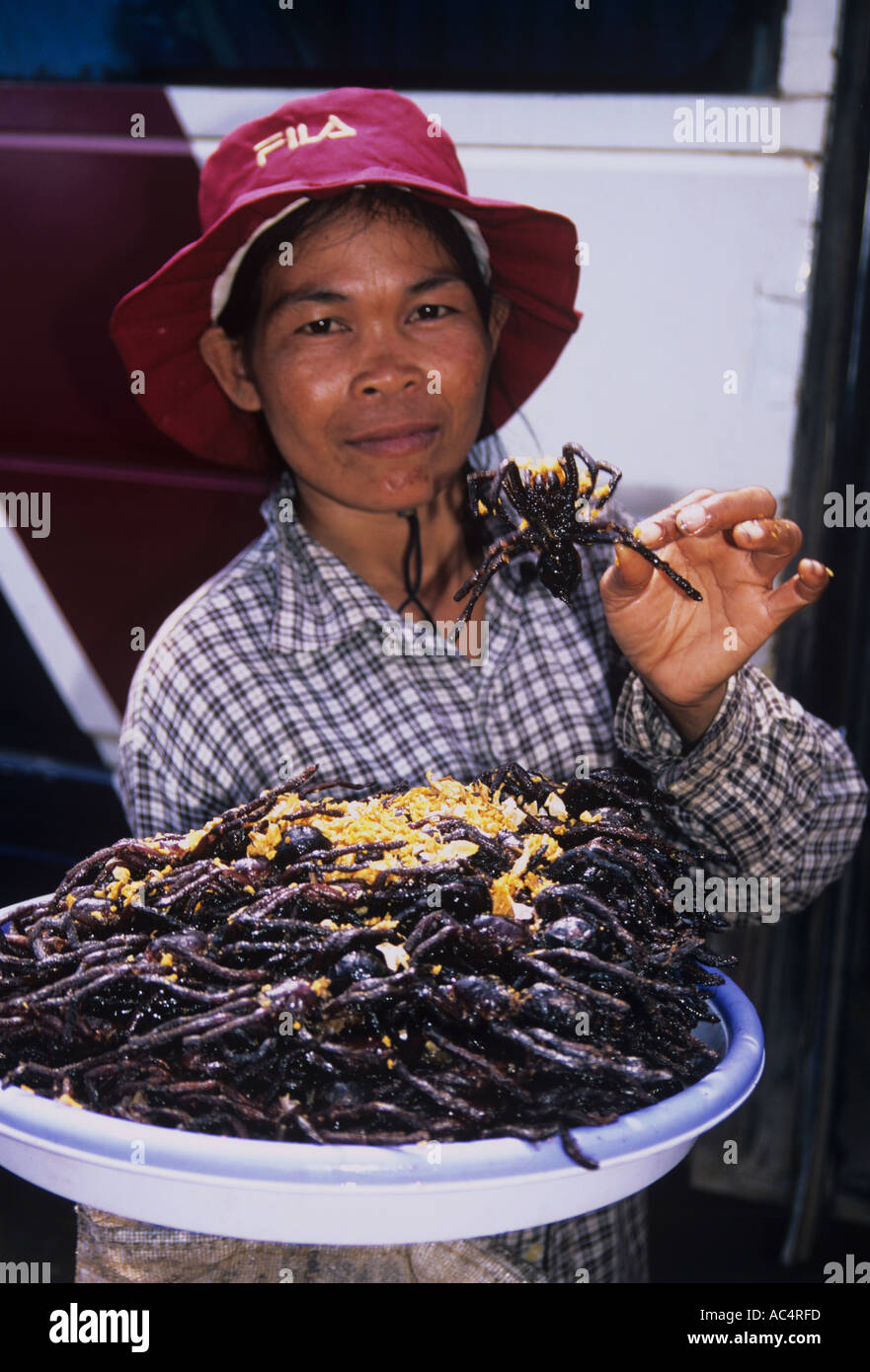 Delicacy of dry roasted tarantulas Skone Cambodia Stock Photo - Alamy