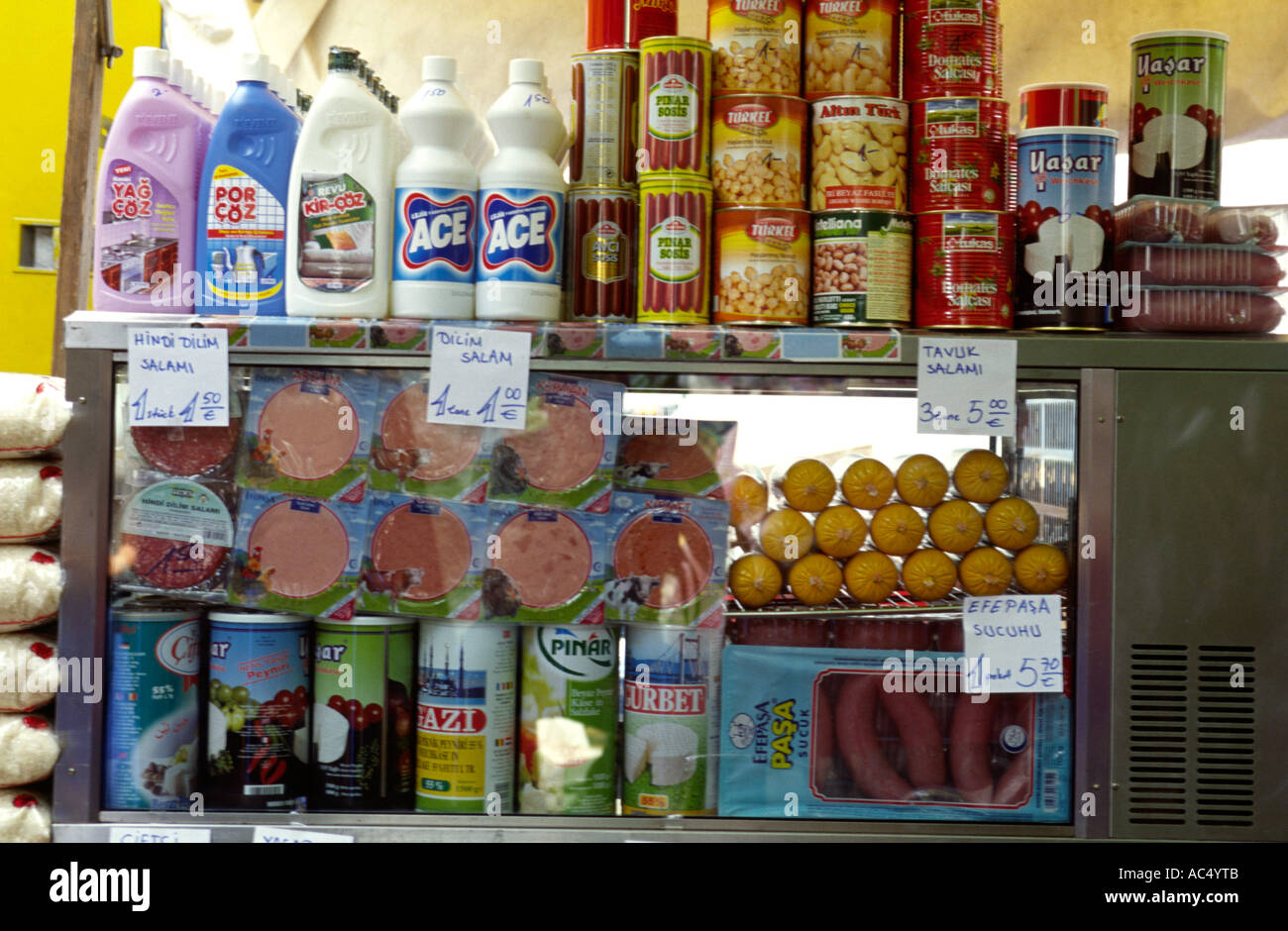 Turkish products on sale on Turkenmarkt Kreuzberg Berlin Stock Photo ...