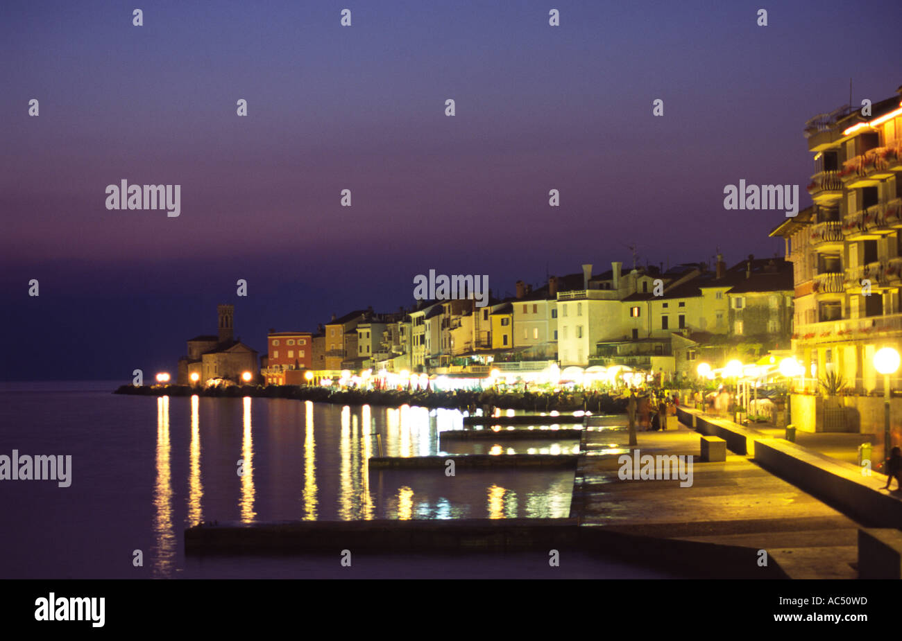 Piran waterfront at dusk Piran SLovenia Stock Photo - Alamy
