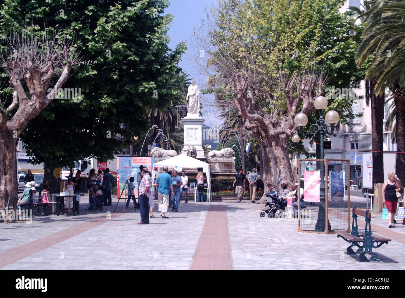 Ajaccio part of Place Foch square dominated by the memorial to Napoleon ...