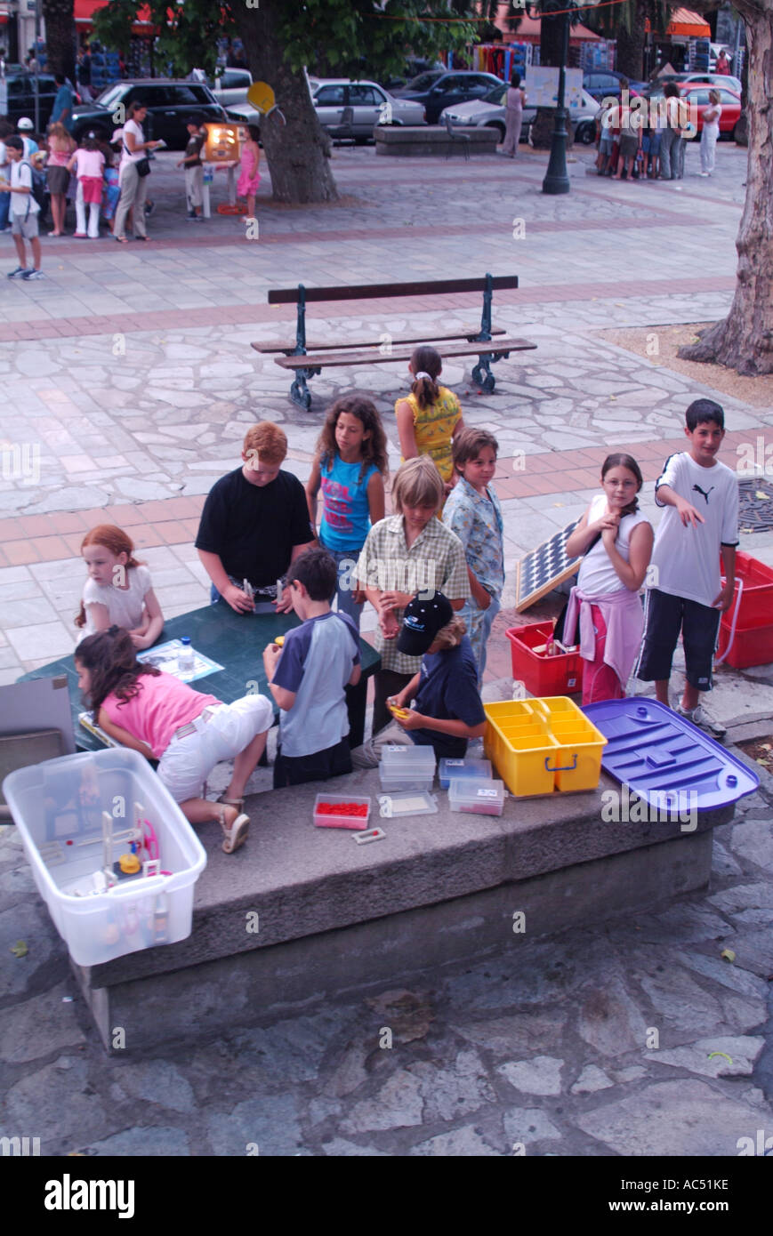 Ajaccio part of Place Foch square with school children exhibiting and ...