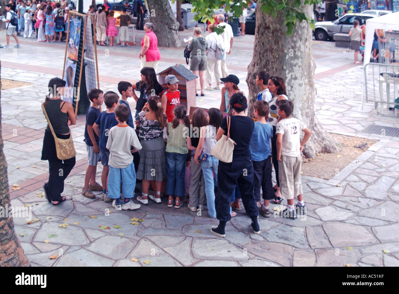 Ajaccio part of Place Foch square with school children exhibiting and ...