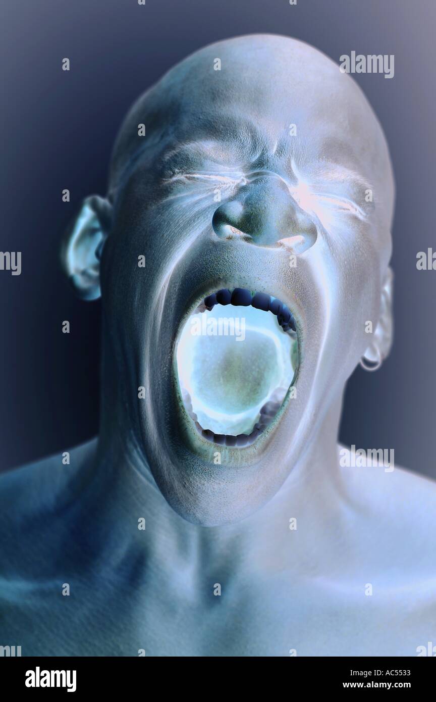 face head man mouth open shouting person people Stock Photo - Alamy