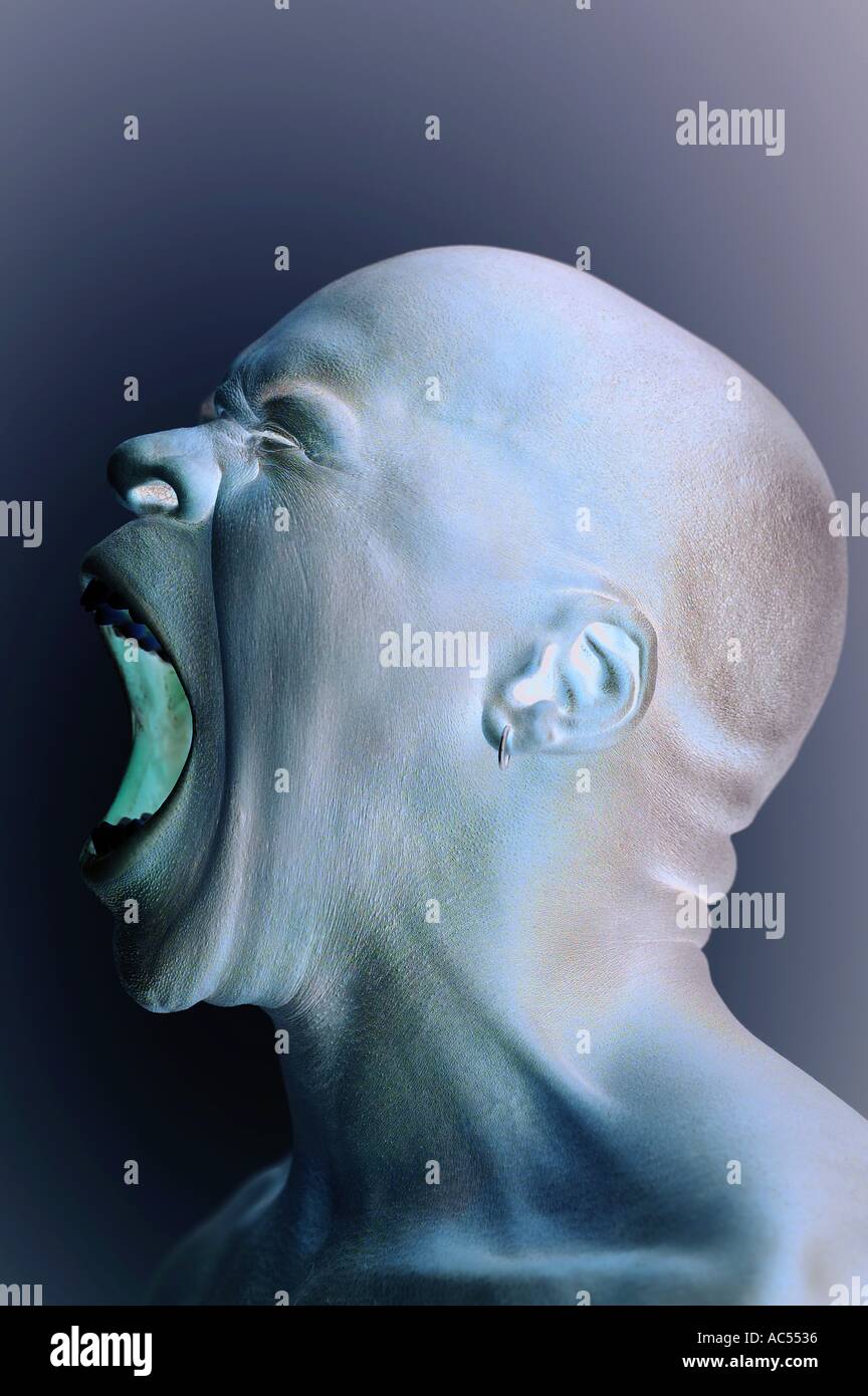 face head man mouth open shouting person people Stock Photo - Alamy