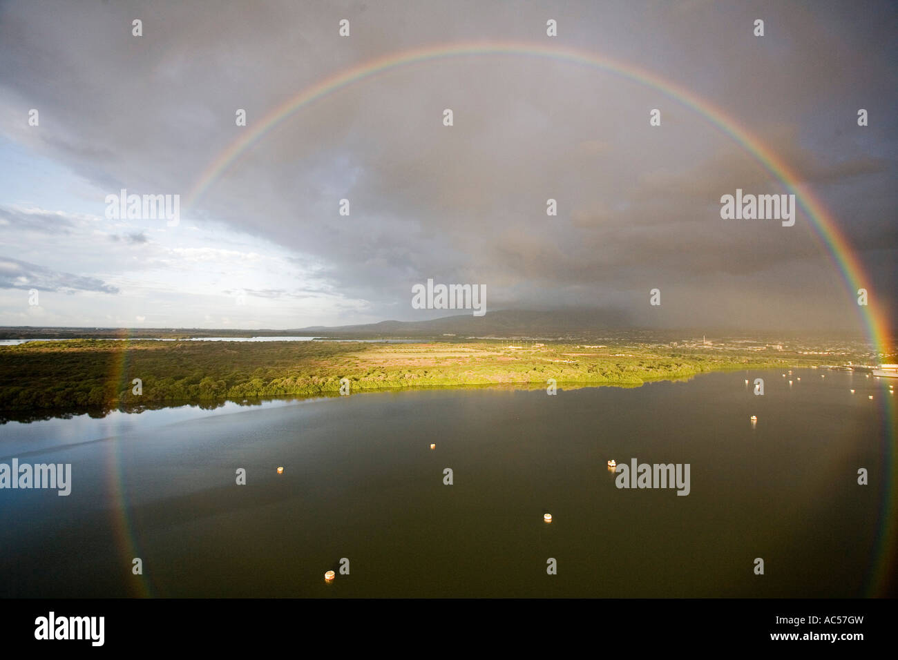 Circular rainbow from helicopter Pearl Harbor Oahu Hawaii Stock Photo ...