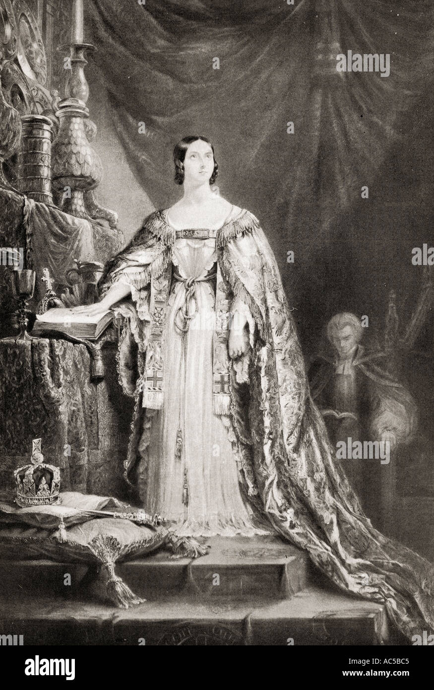 Queen Victoria, 1819 - 1901, seen here taking the coronation oath. From ...