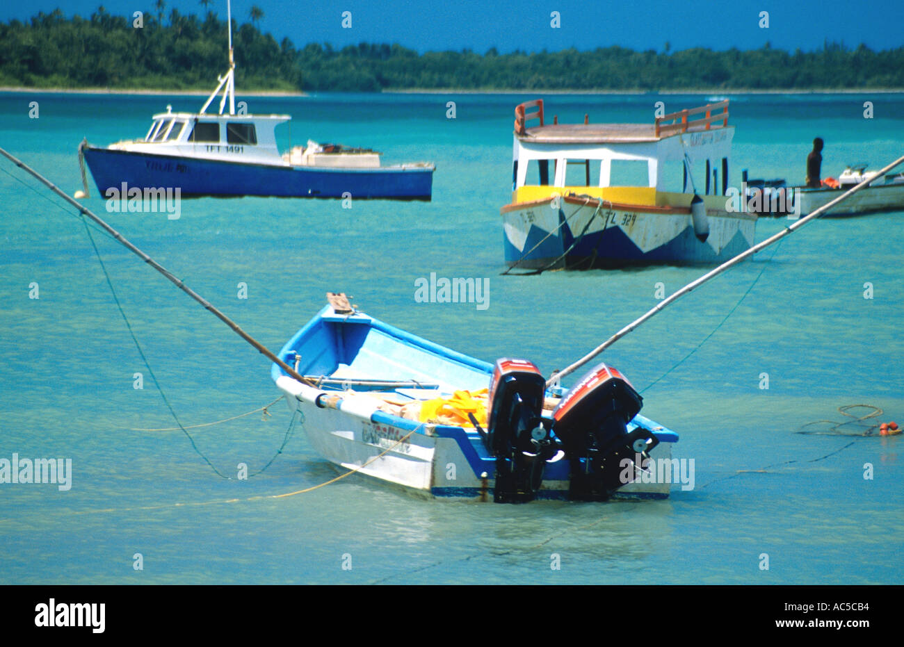 Local fishing boats moored in Buccoo Bay Tobago Caribbean Stock Photo ...