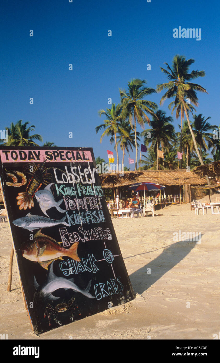 Beach hut restaurant and sign Colva Goa India Stock Photo - Alamy