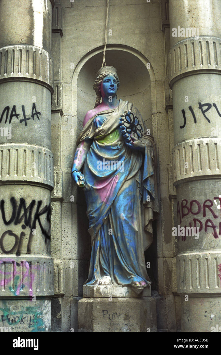Statue of woman with graffiti Barcelona Spain Stock Photo - Alamy