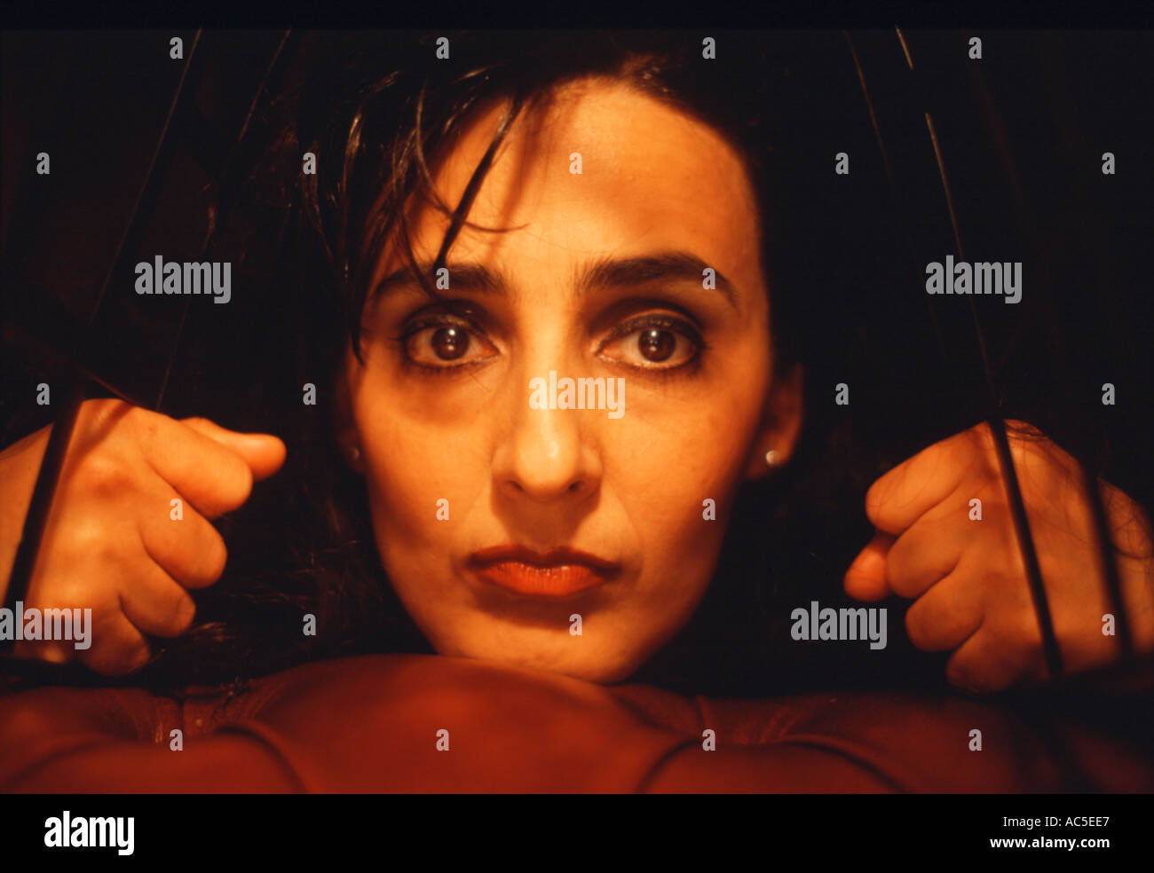 make up cage caged frustration grip hair make up tension woman 20 s 30 ...