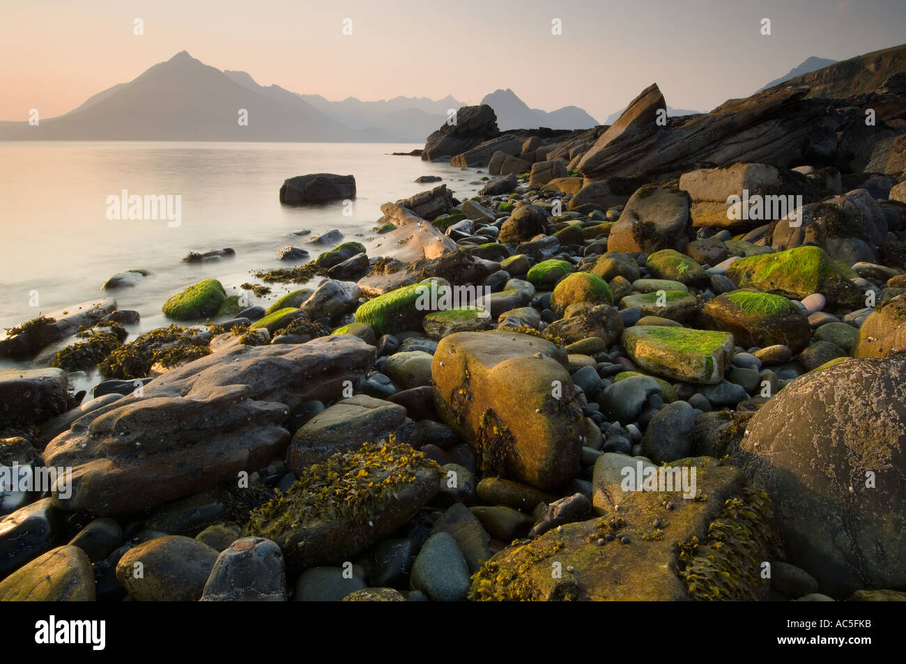 Evening Light Cuillin mountains and Loch Scavaig Elgol Isle of Skye ...