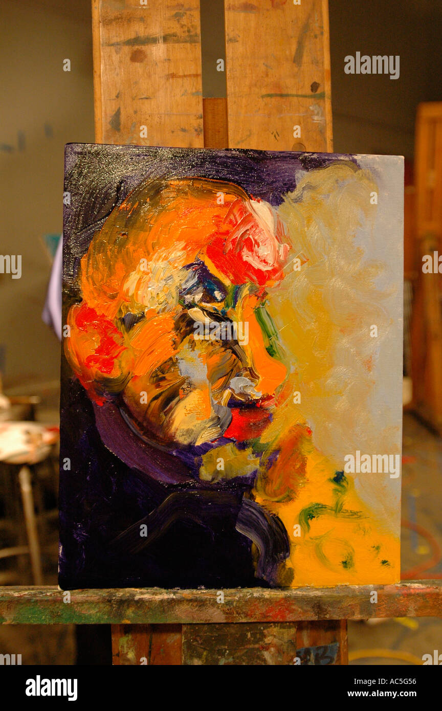 Abstract oil painting portrait of model in art class Stock Photo - Alamy