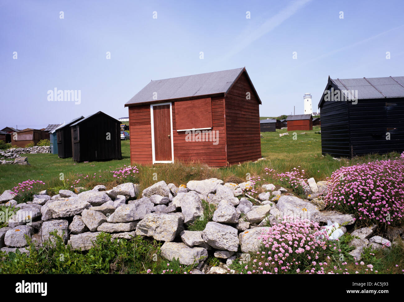 Portland Dorset beach huts Stock Photo - Alamy