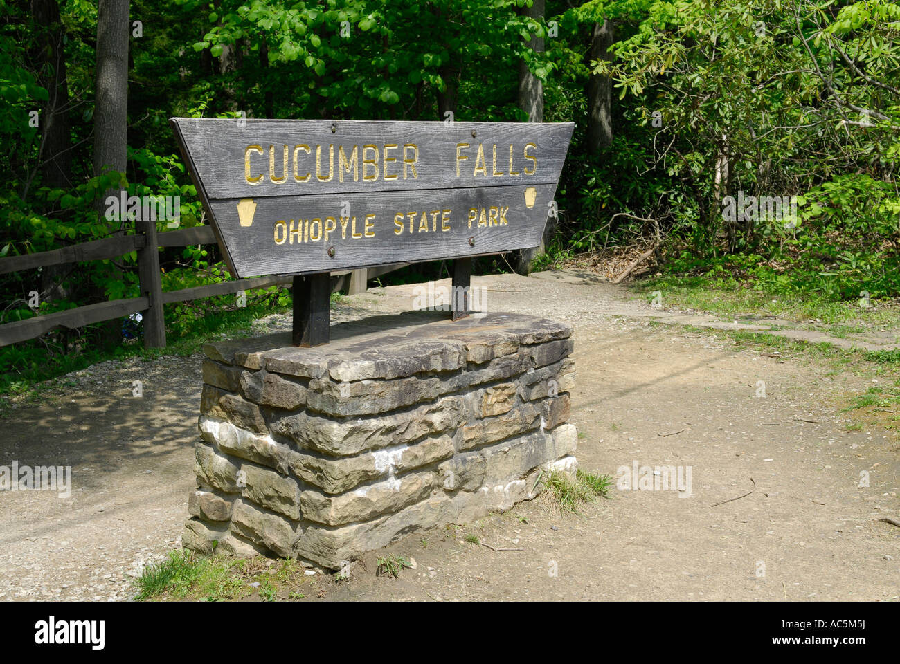 Cucumber Waterfalls sign in the Ohiopyle State Park Recreation area in ...