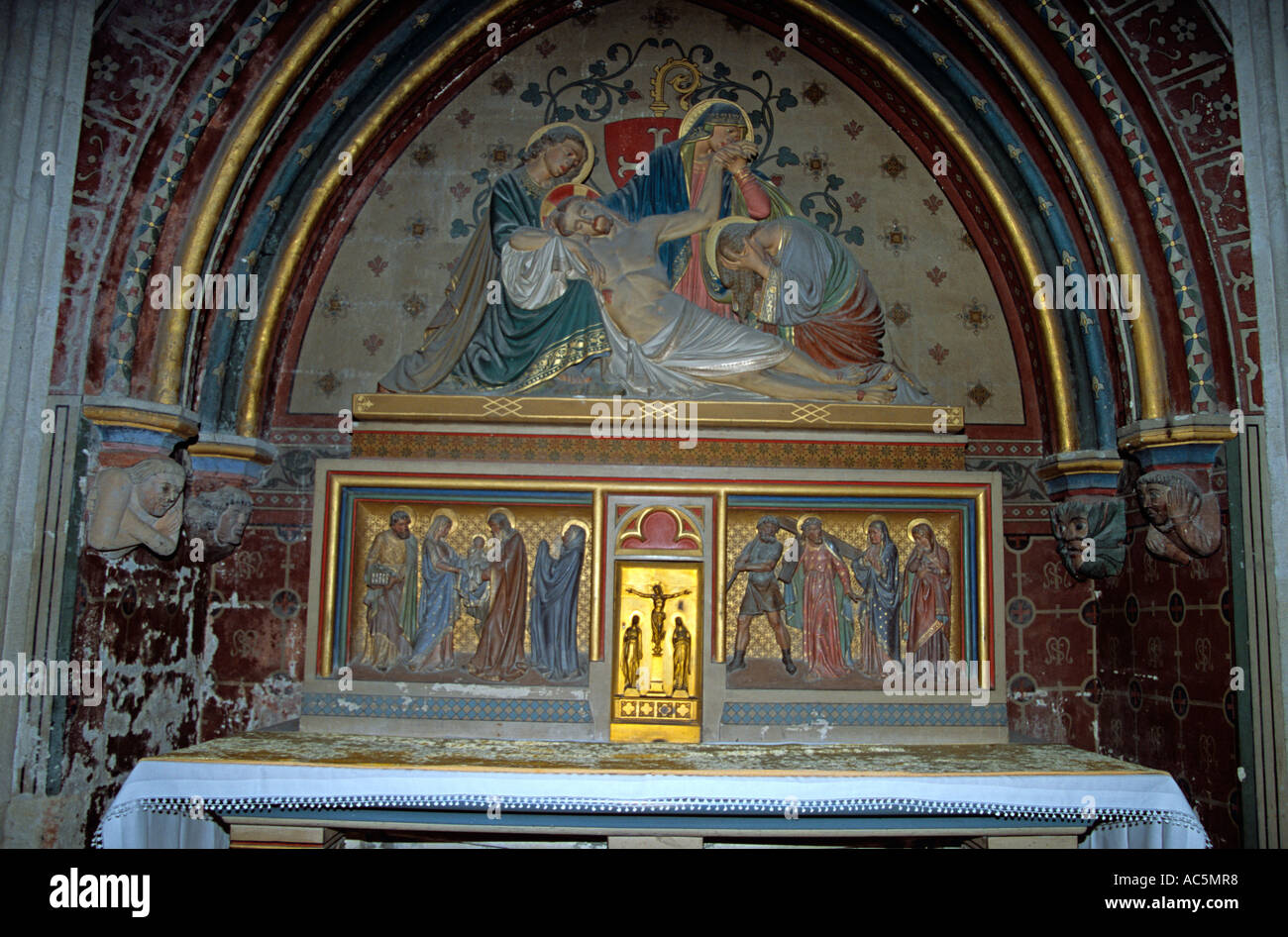 Notre Dame de Sees Cathedral, Sees, Normandy, France. Ornate coloured ...